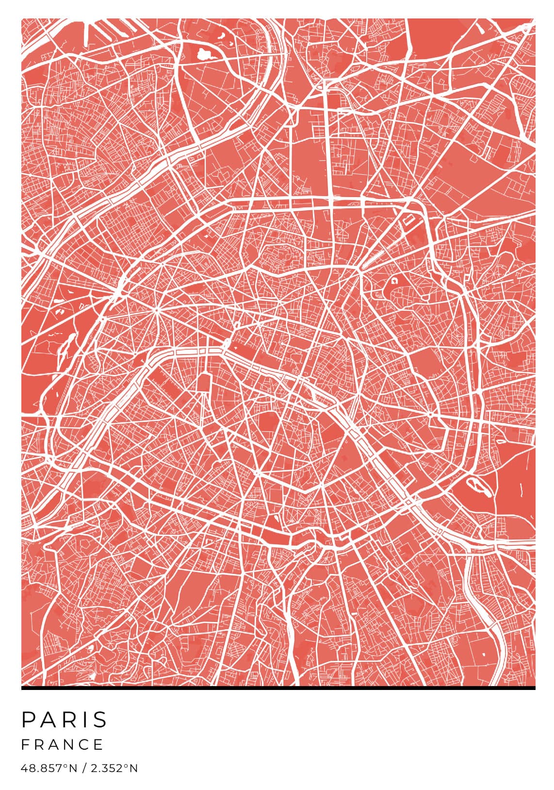 Paris Red Map Poster - Poster Star