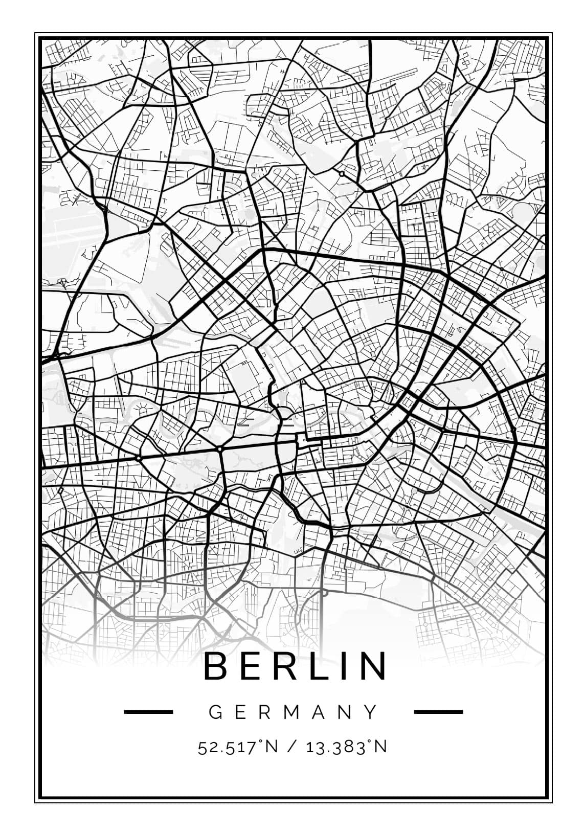 Berlin White and Black Map Poster - Poster Star