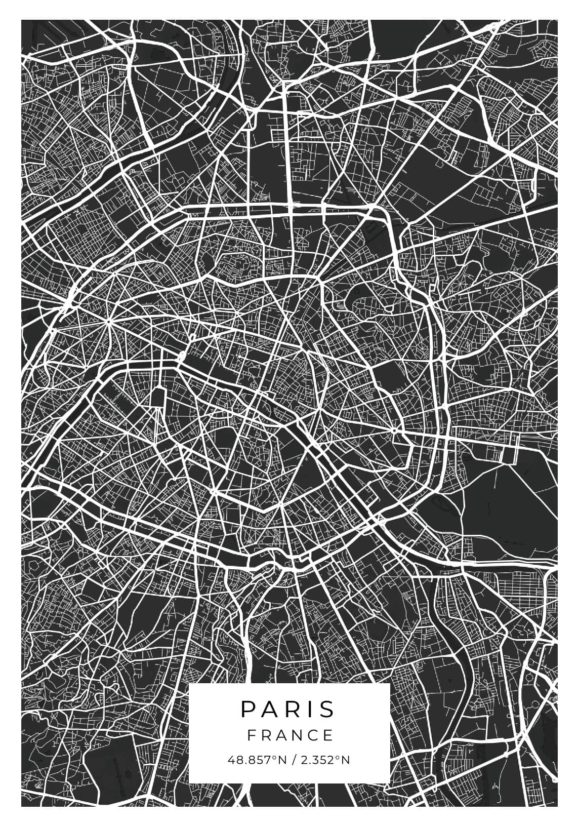 Black And White Map Of Paris
