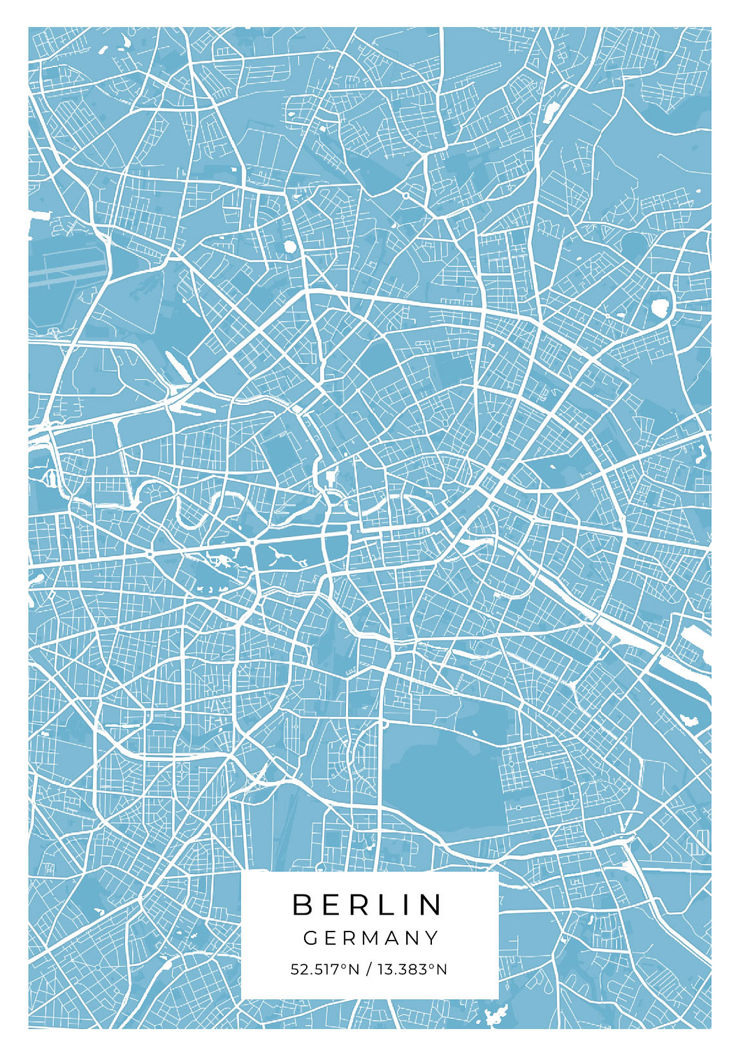 Berlin Blue Map Poster - Poster Star