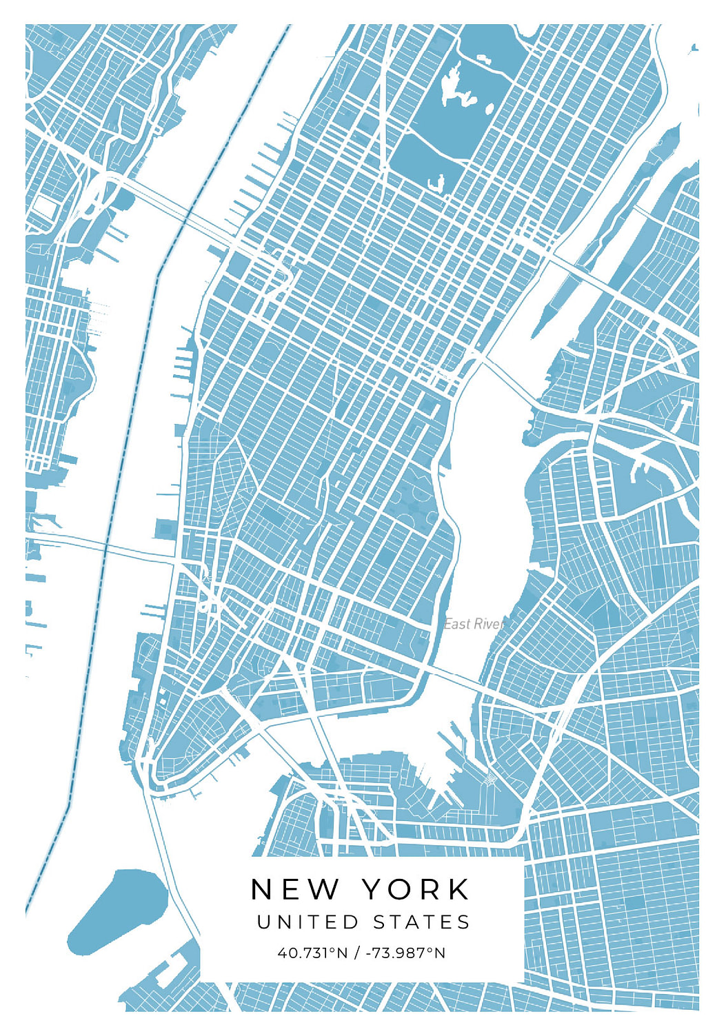 New York Blue Map Poster - Poster Star